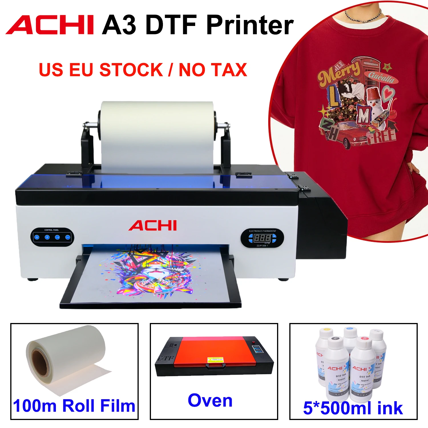 ACHI-DTF-Transfer-Printer-R1390-DTF-Printer-T-Shirt-Printing-Machine-With-Curing-Oven-for ...