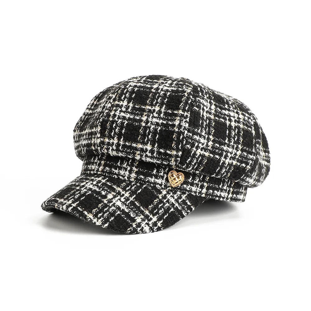 Beret Women Newsboy Cap Spring Autumn Plaid Octagonal Hats For Women ...