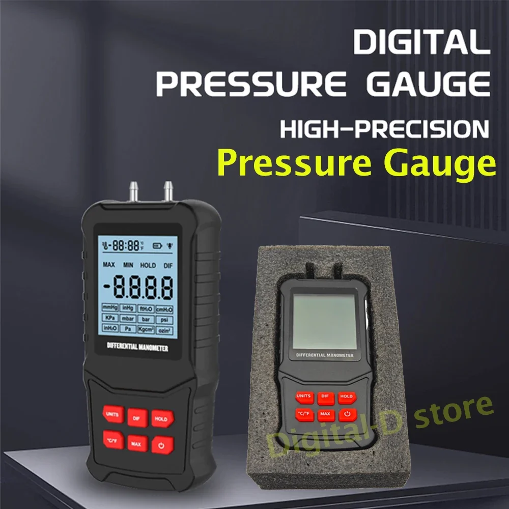 Digital Manometer Air Pressure Meter Differential Gauge Kit tools ...
