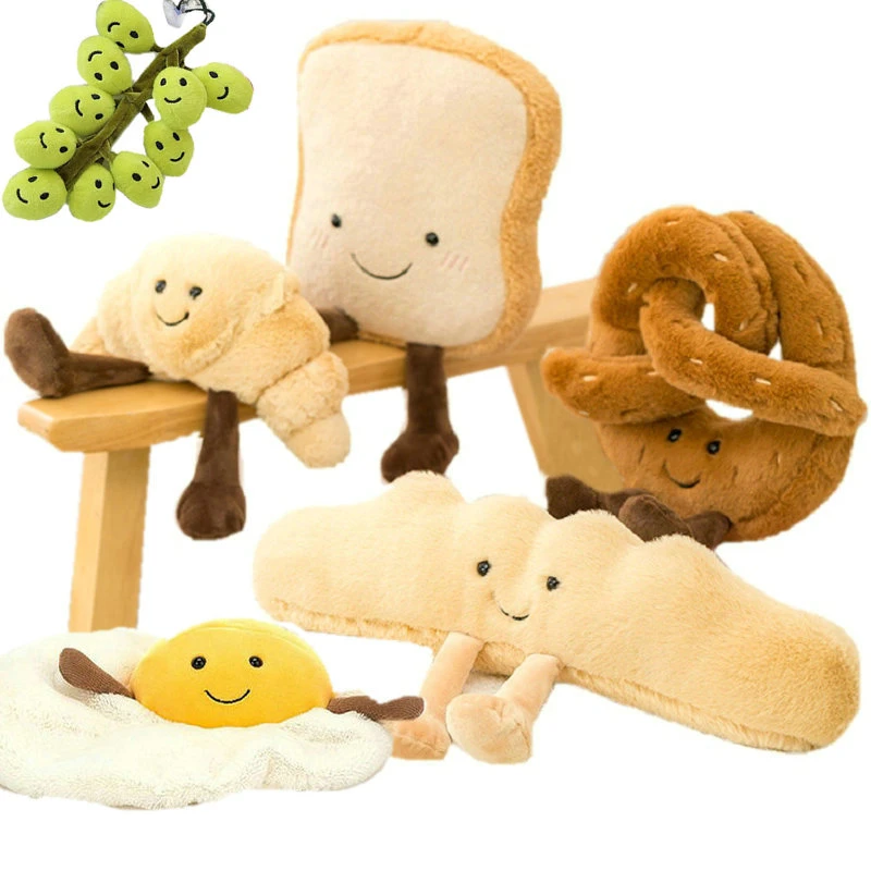 Cute Pretzel Crossant Toast Bread Food Plush Toy Stuffed Cartoon Boba ...