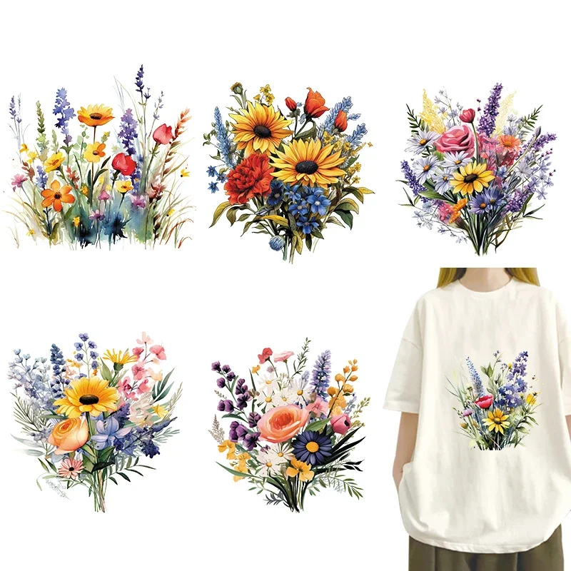 Watercolor-Summer-Garden-Flowers-DTF-Thermo-Sticker-Decals-Heat ...