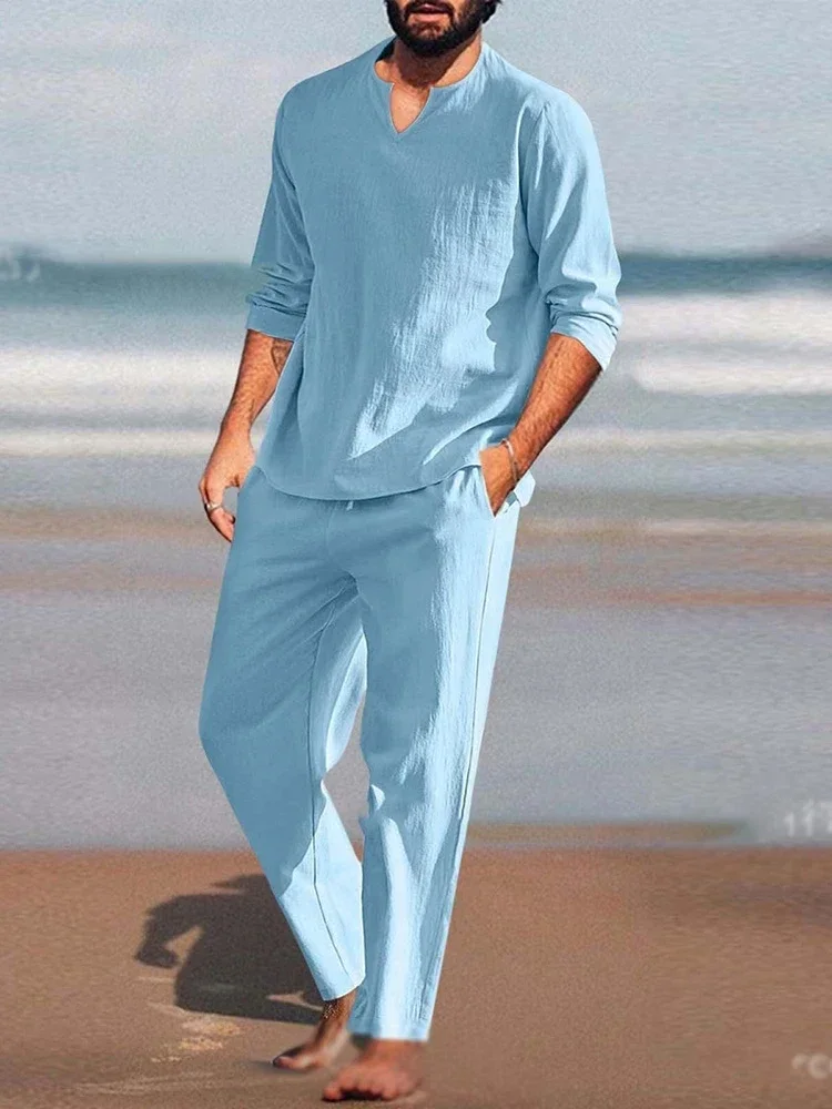 Men-Outfit-Set-2024-Spring-Summer-Loose-Cotton-Linen-Two-Piece-Set-Mens ...