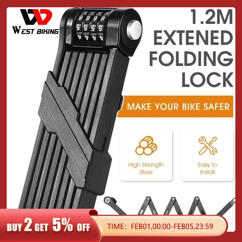 WEST-BIKING-Bicycle-Folding-Chain-Lock-Anti-Theft-Combination-Lock ...