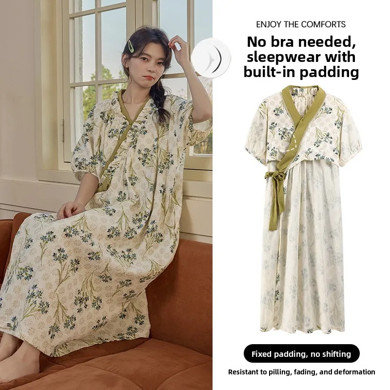 Cloud Cotton Sp Dr Sweet ort Sve Midi Length Women's Nightgown Home ...