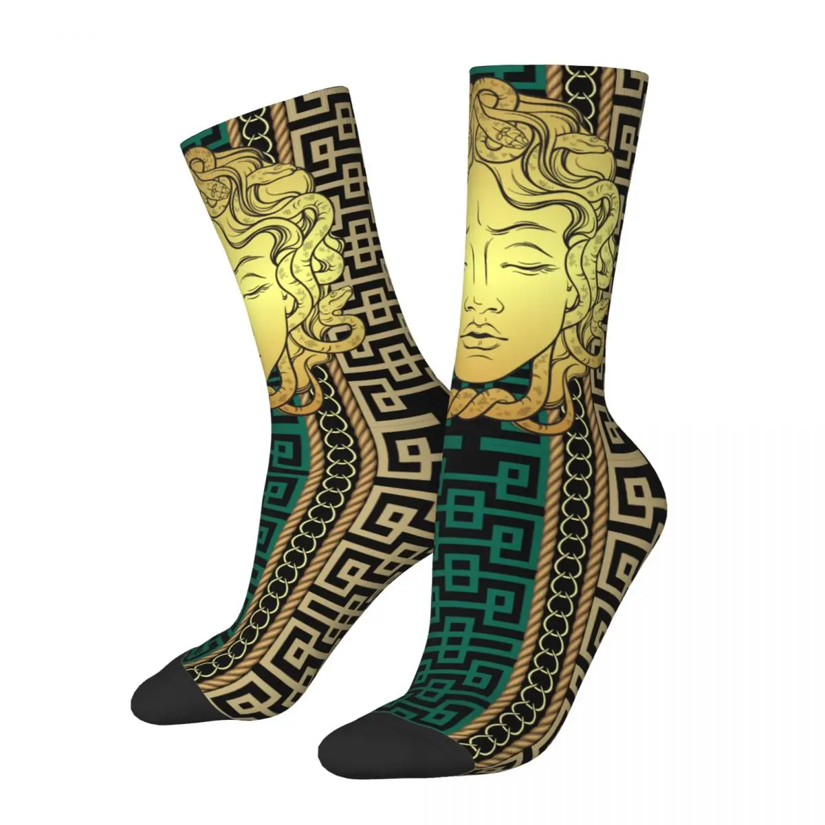 Fashion-Gold-Medusa-Greek-Key-Sports-Crew-Socks-Merch-Ornament-Meander ...