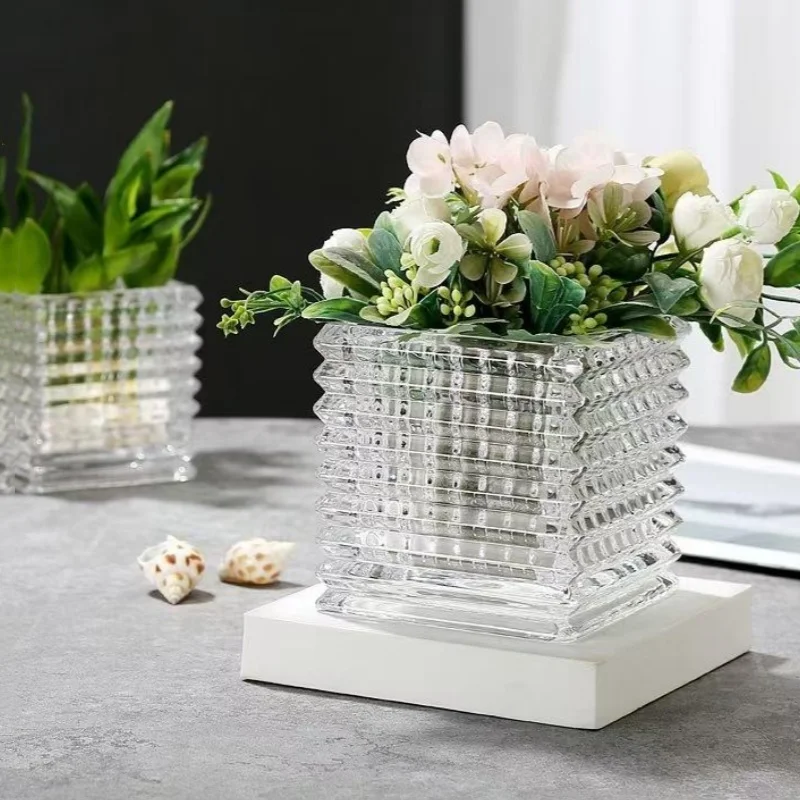 Clear Square Glass Vase Geometric Square Flower Pot Floral Arrangement ...