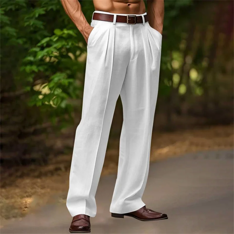 Men's New Foreign Trade Diagonal Pocket Double-Fold Linen Solid Color ...