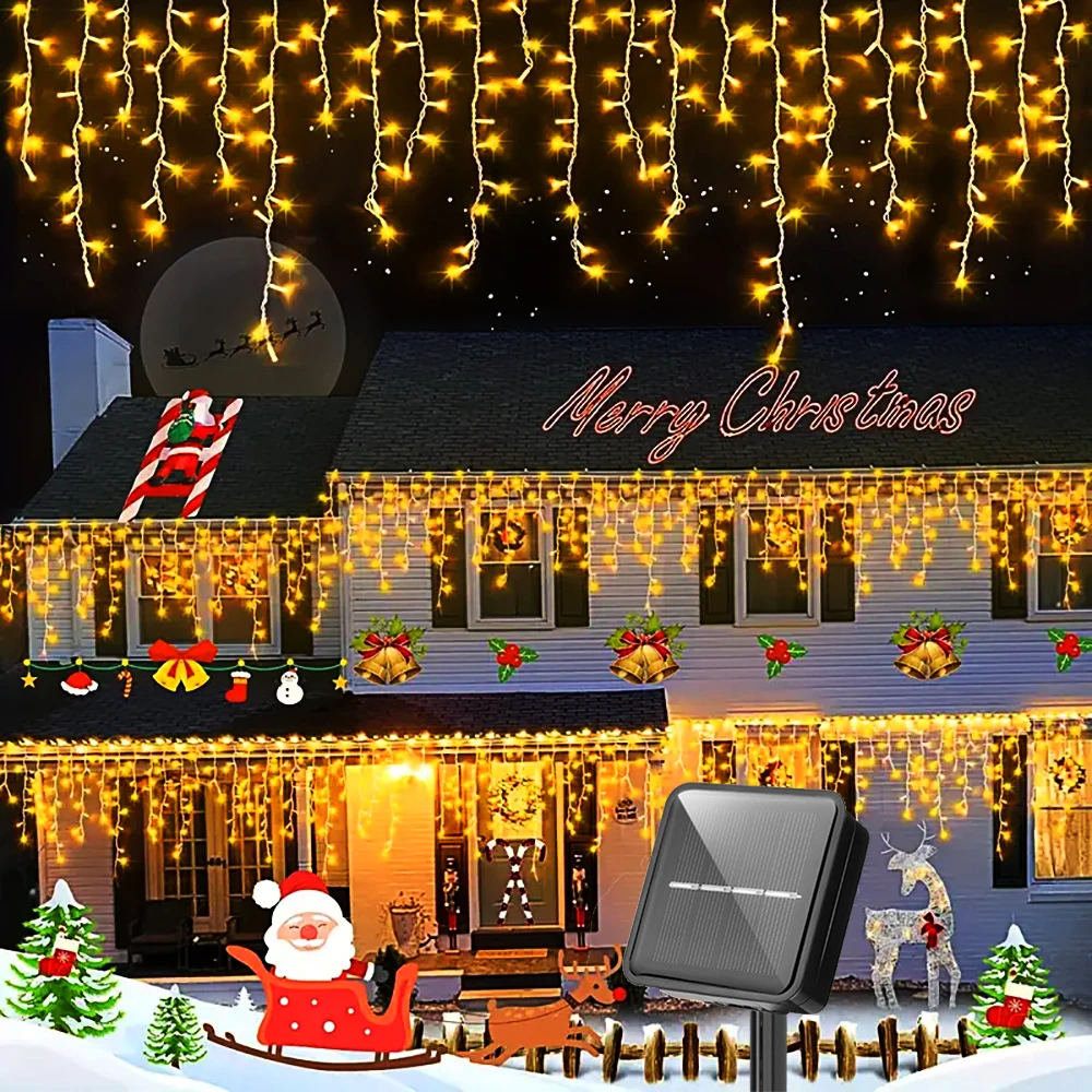Solar-Icicle-Light-String-7-5M-160Leds-Outdoor-Eaves-Decor-Wedding ...