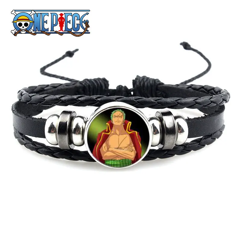 Anime-One-Piece-Bracelet-Cartoon-Black-PU-Leather-Luffy-Zoro-Skull ...