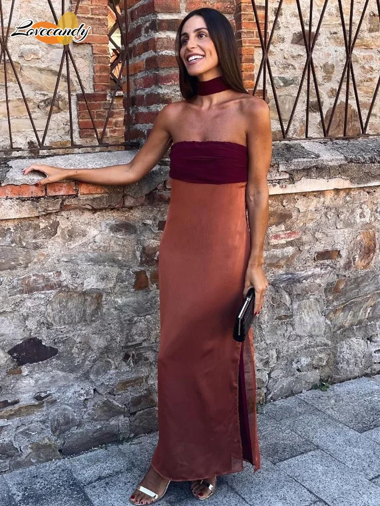 Elegant-Patchwork-Starpless-Ribbon-Long-Dress-For-Women-Sexy-Off-Shoulder-Side-Split-Bodycon ...