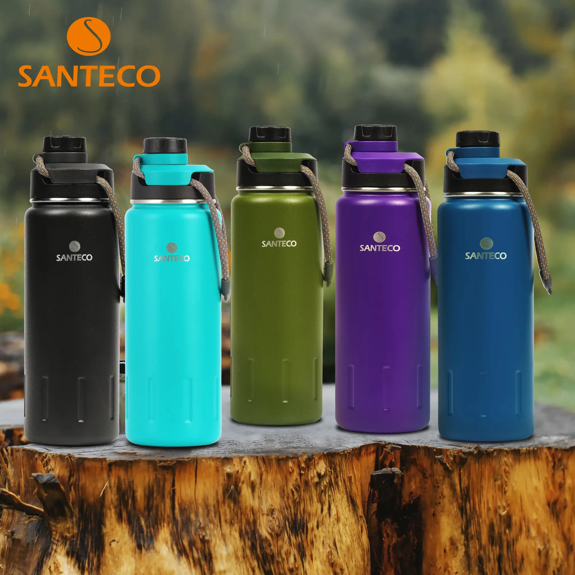 Santeco-Insulated-Water-Bottles-24oz-Stainless-Steel-Bottles-with-Wide-Mouth-Spout-Lid-Leak ...
