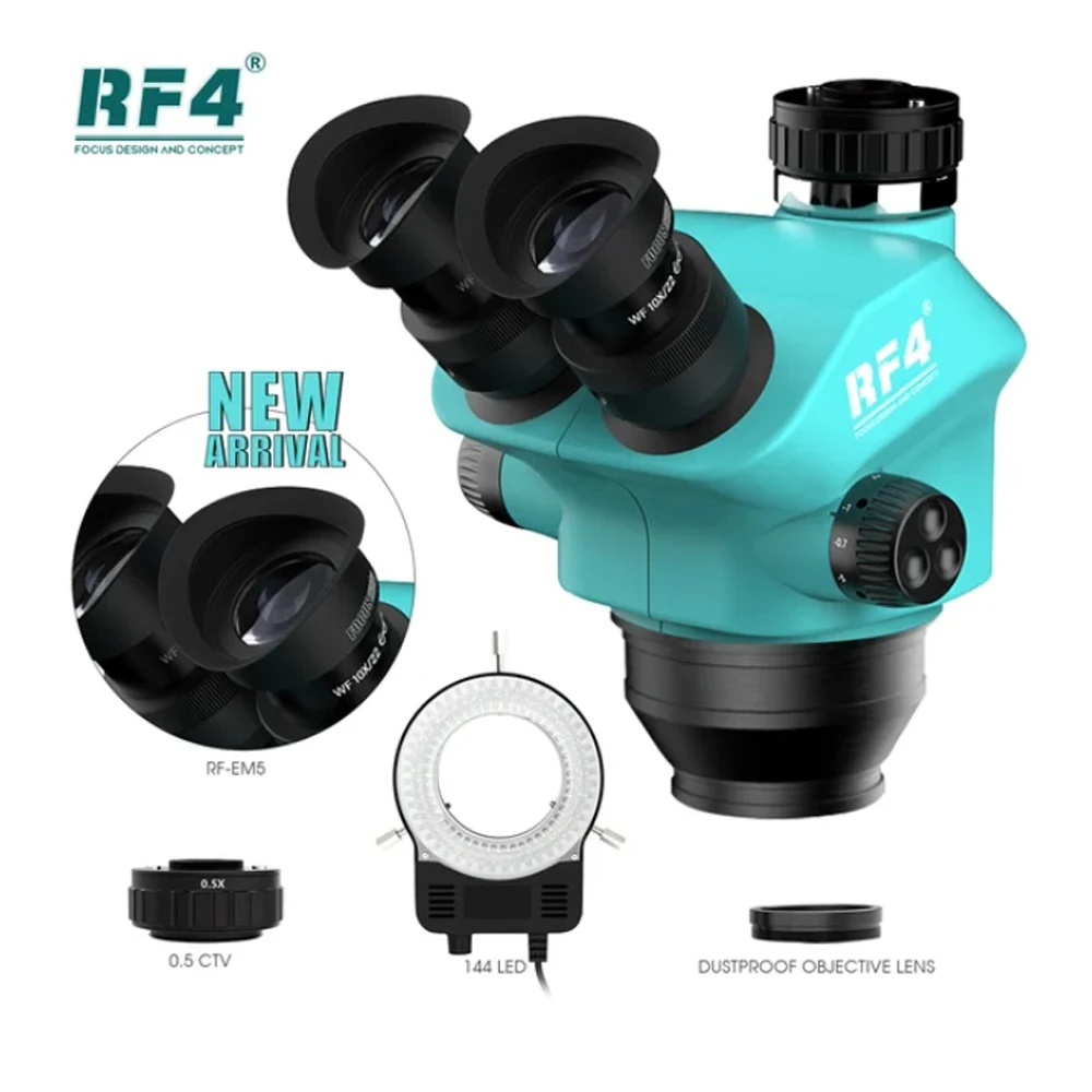 RF4-New-Trinocular-Microscope-Head-7-50X-Simul-Focal-Continuous-Zoom-Stereo-Microscope-WF10X ...
