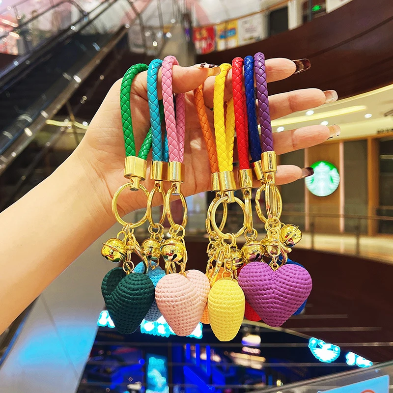 Handmade-Braid-Leather-Woven-Rope-Keychain-With-Heart-Pendant-Wrist ...