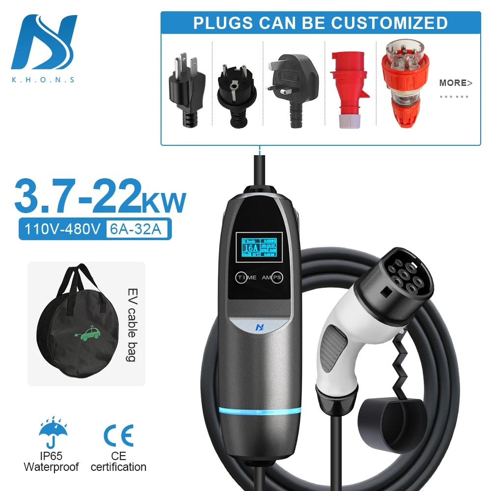 Khons Electric Vehicle Charger 3.7kw 7kw 11kw 22kw Evse Charger Electric Vehicle Charging Wall ...