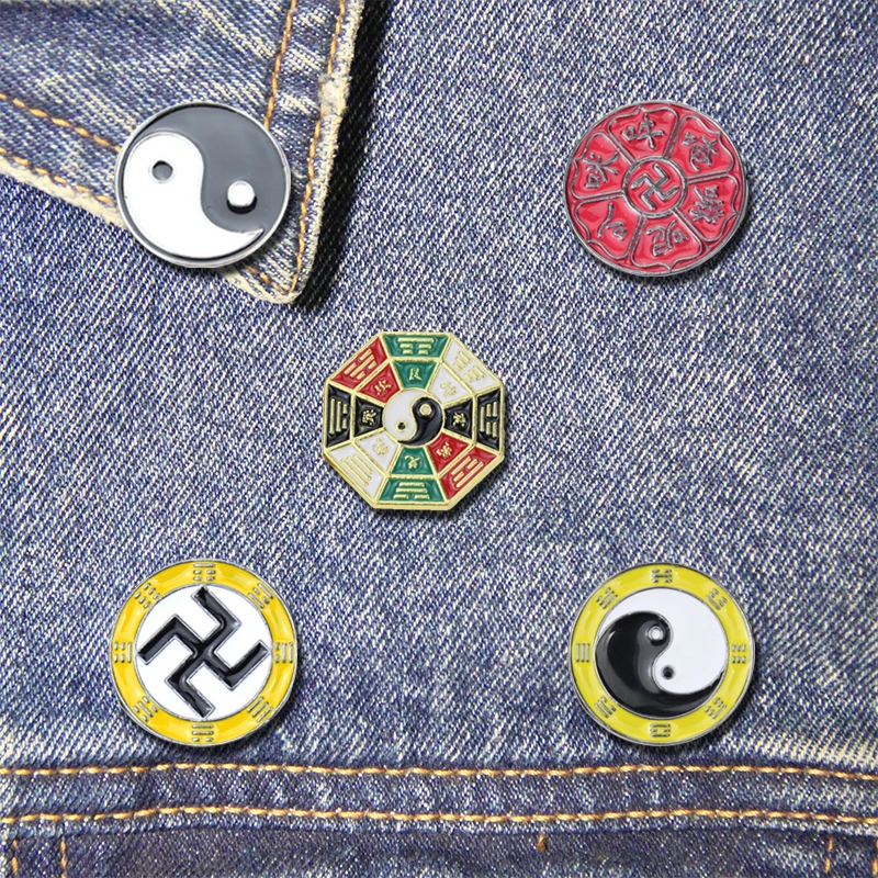 Swastika-Brooch-Tai-Chi-Eight-Trigrams-Feng-Shui-Enamel-Pins-Srivatsa ...