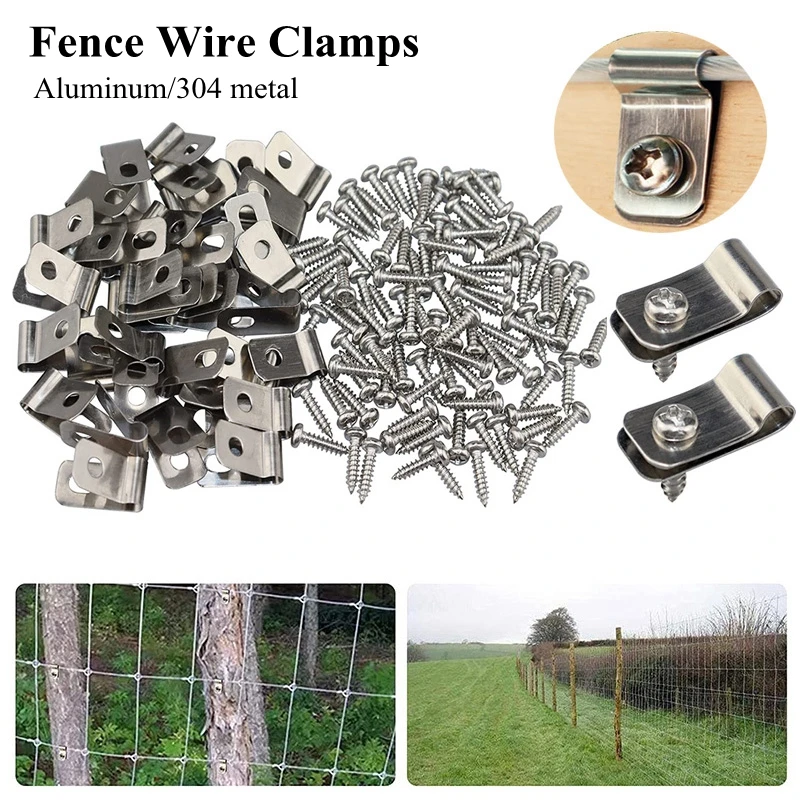 100/200Pcs Fence Wire Clamps Stainless Steel Fencing Mounting Clip ...