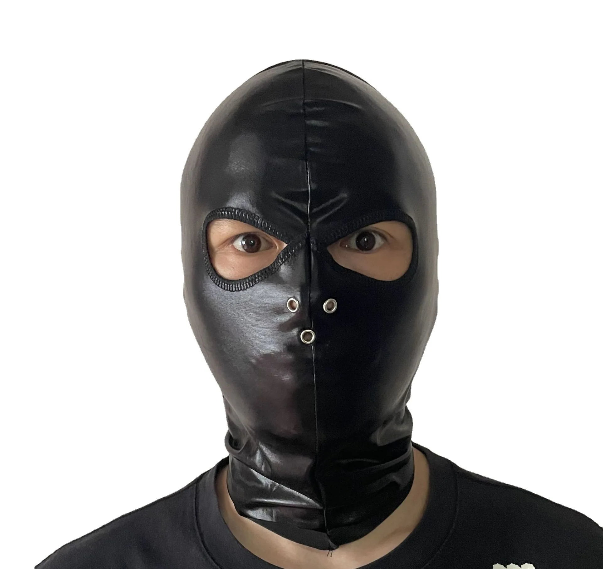 Black-Leather-Hood-Mask-Spandex-Breathable-Mens-Latex-Headpiece-Coplay ...