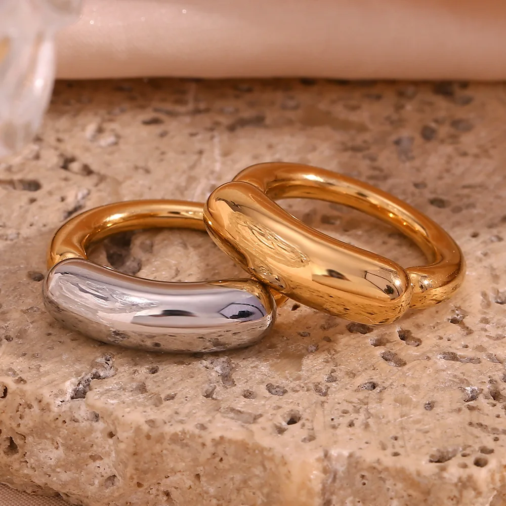 Minimalistic-Gold-Two-Tone-Line-Smile-Tarnish-Free-Waterproof-Rings ...