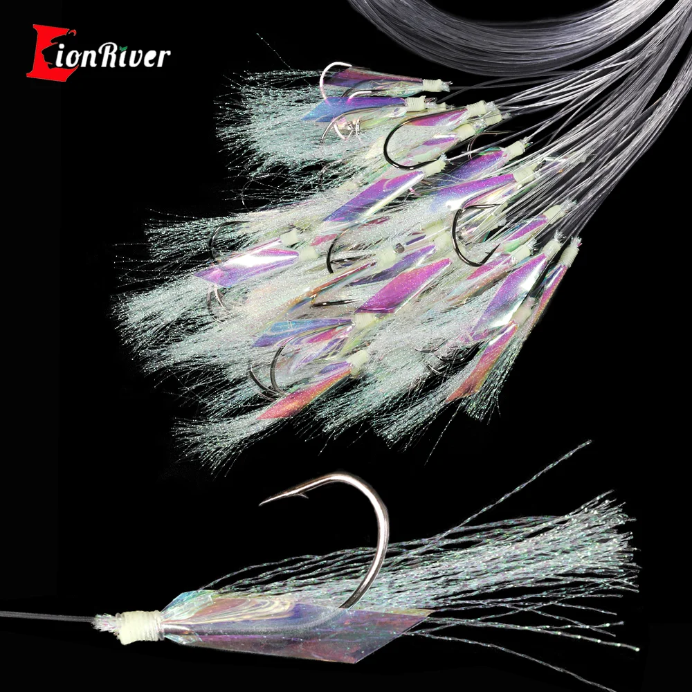 Lionriver Sabiki Soft Fishing Lure Rigs Bait Flash Fish Skin Lure Crystal Tinsel Barbed Luminous ...