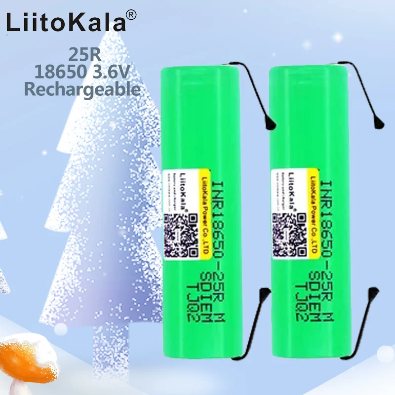 liitokala 100% Original 18650 2500 mah bateria recarregável 3.6 v inr18650 25r m 20a descarga ...
