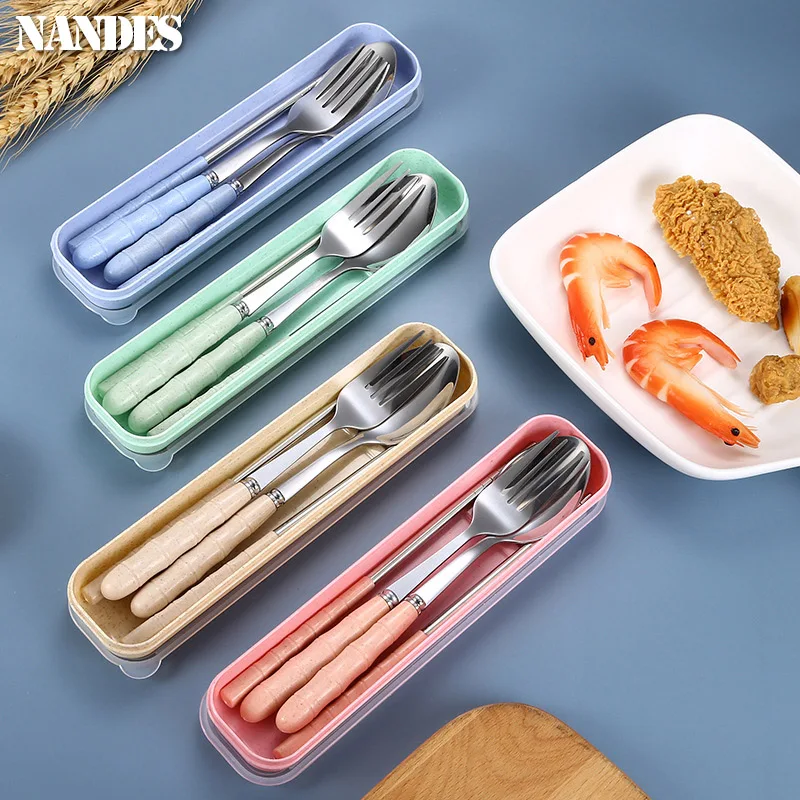3pcs-Set-Stainless-Steel-Portable-Fork-Spoon-Chopstick-Student-Cutlery ...