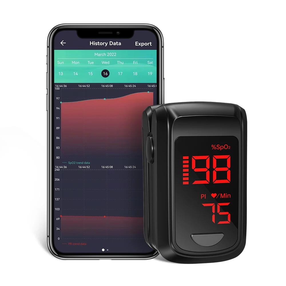 HealthTree Bluetooth Finger Pulse Oximeter Blood Oxygen Saturation ...