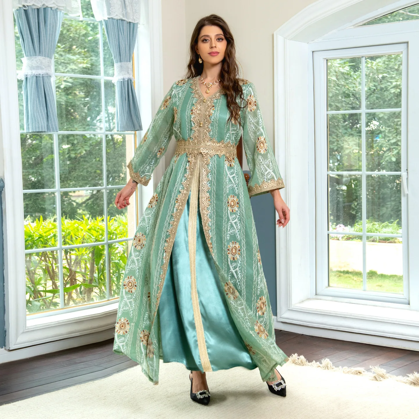 Jalabiya-Muslim-Robes-Elegant-Lace-Embroidery-Woman-Middle-East-Evening ...