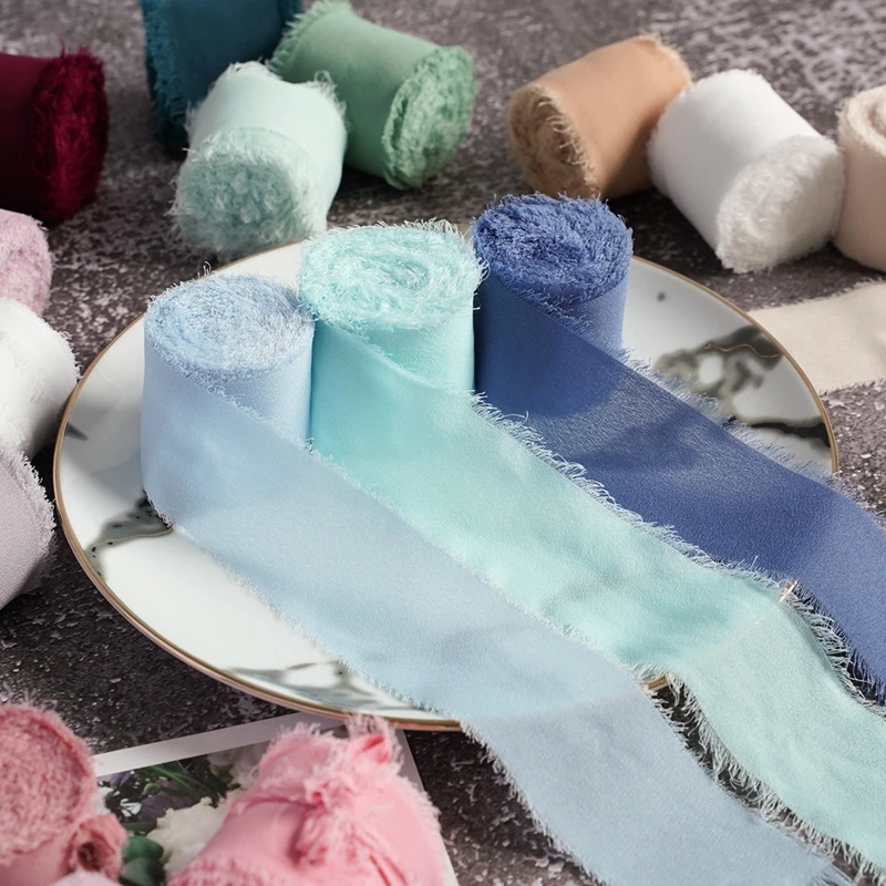 4CM-5M-Handmade-Frayed-Edged-Satin-Chiffon-Silk-Ribbon-For-Wedding ...