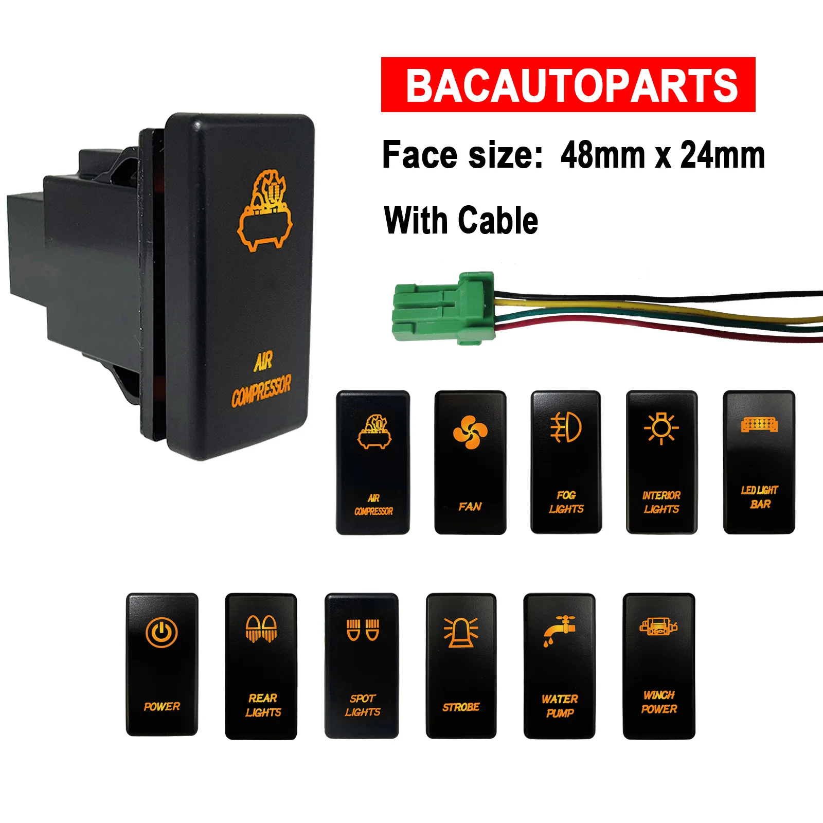 Dual-Orange-Led-Push-Switch-ON-OFF-With-Cable-For-Car-Marine-Boat ...