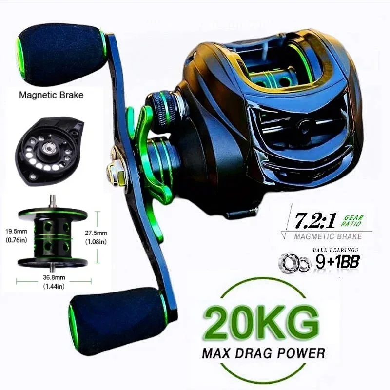 Proberos-Fishing-Reel-7-2-1-Gear-Ratio-Max-Drag-20kg-Baitcasting-Reel ...