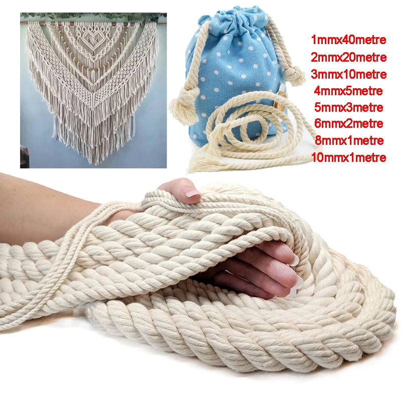 Macrame Cord 3Strands Twisted Cord Natural Cotton Macrame Rope for ...