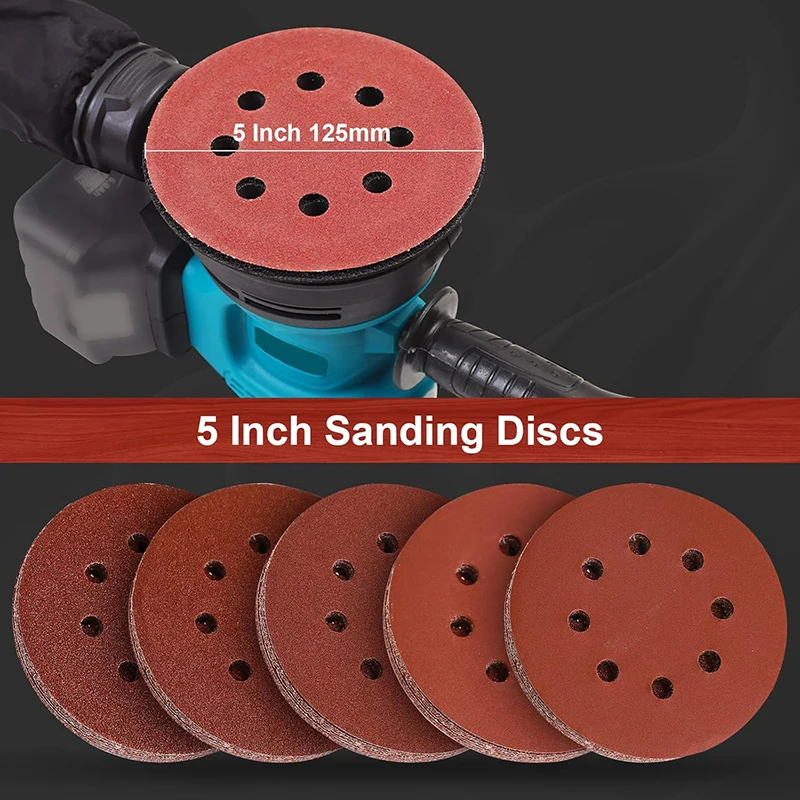 5 Inch 8 Hole 125mm Sandpaper Round Shape Sanding Discs Hook Loop ...