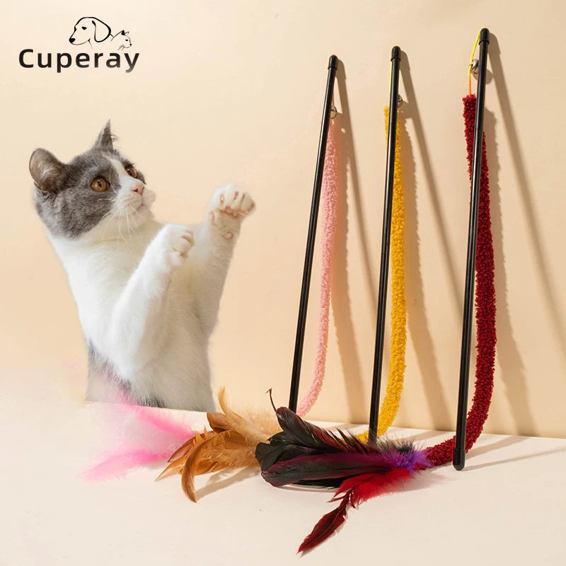 Pet-Cat-Plush-Feather-Wand-Interactive-Toy-Funny-Cat-Stick-Natural ...