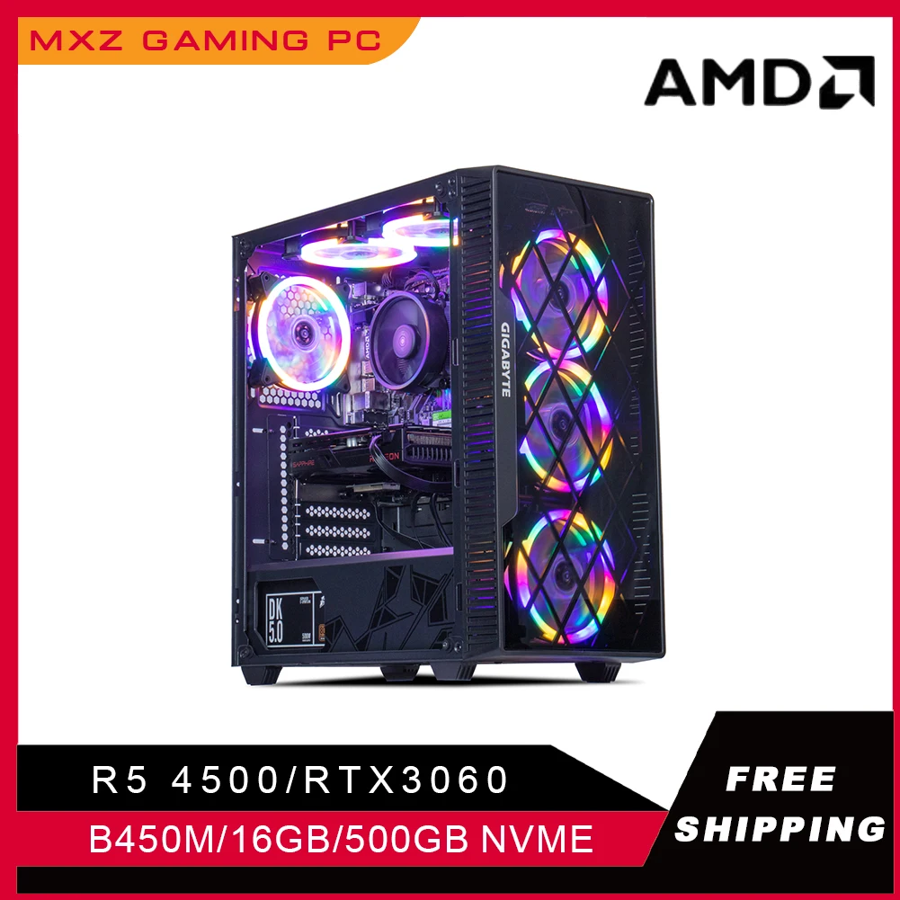 MXZ Gaming PC Ryzen 5 4500 RTX3060 500GB NVME Windows10 Pro Key Desktop ...
