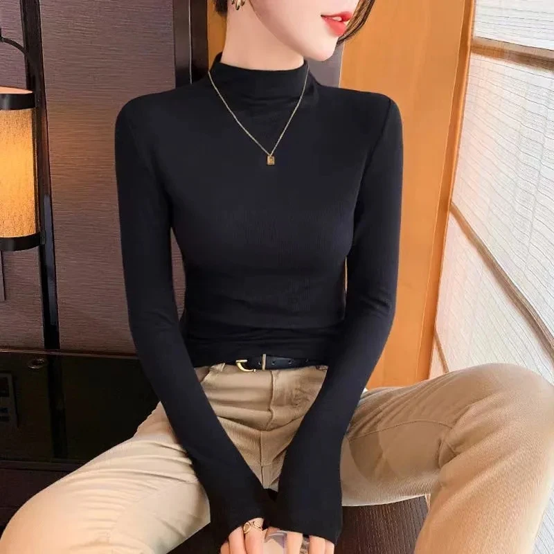Autumn-Winter-New-Women-s-Half-High-Neck-Slim-Fit-Versatile-T-shirt ...