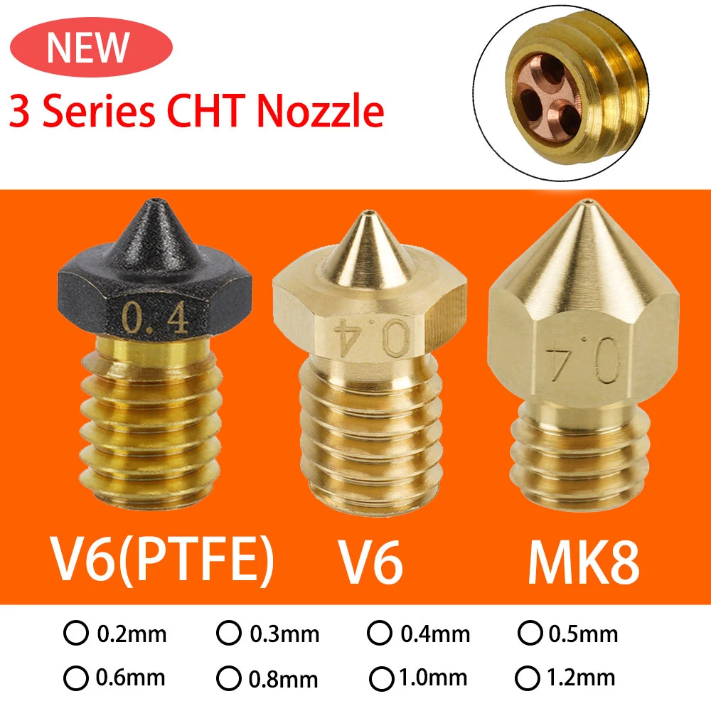 Newest CHT Nozzle E3D V6/MK8 V6 PTFE Brass Copper Nozzles 0.2/0.3/0.4/0 ...