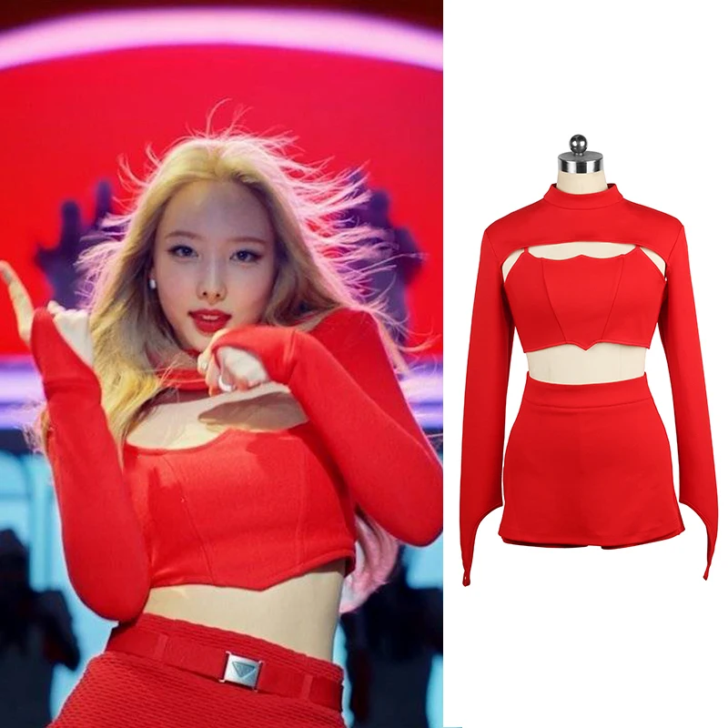 Red K pop Idol Outfit Women Rave Set Concert Outfits Stage Costume Jazz ...