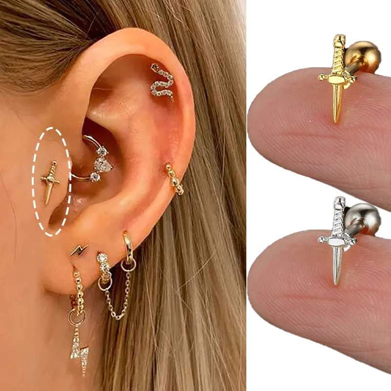 Punk-Sword-Shaped-Stud-Earring-Ear-Piercing-Tragus-Helix-Lobe-Rook-Flat ...