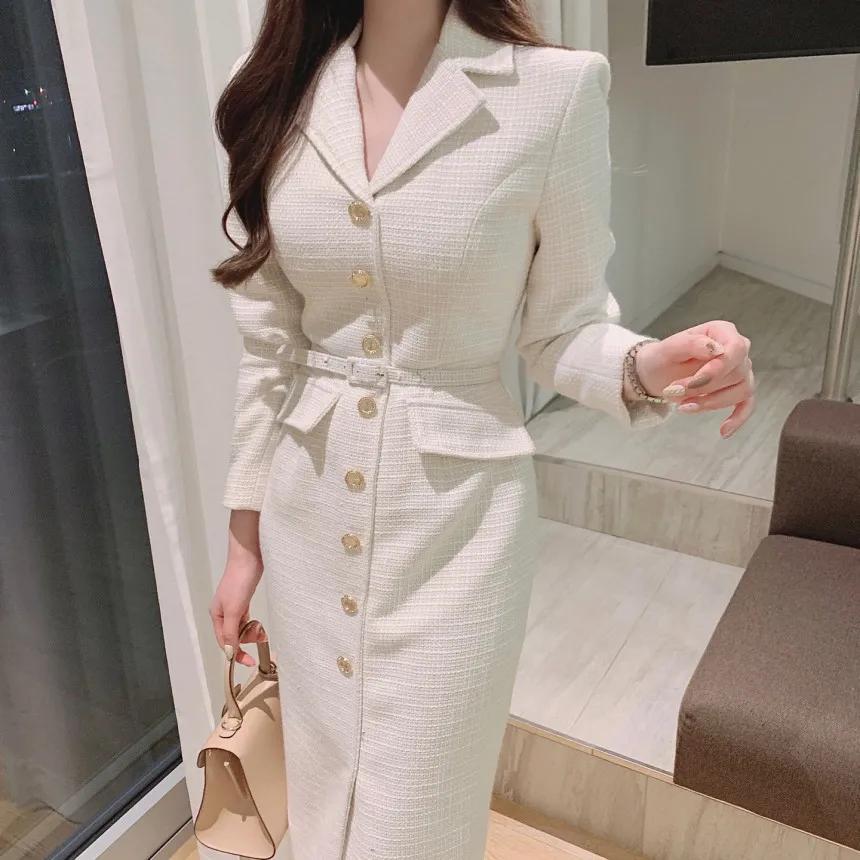 French-Style-Small-Fragrance-Temperament-Slim-Fit-Long-Sleeved-Dress ...