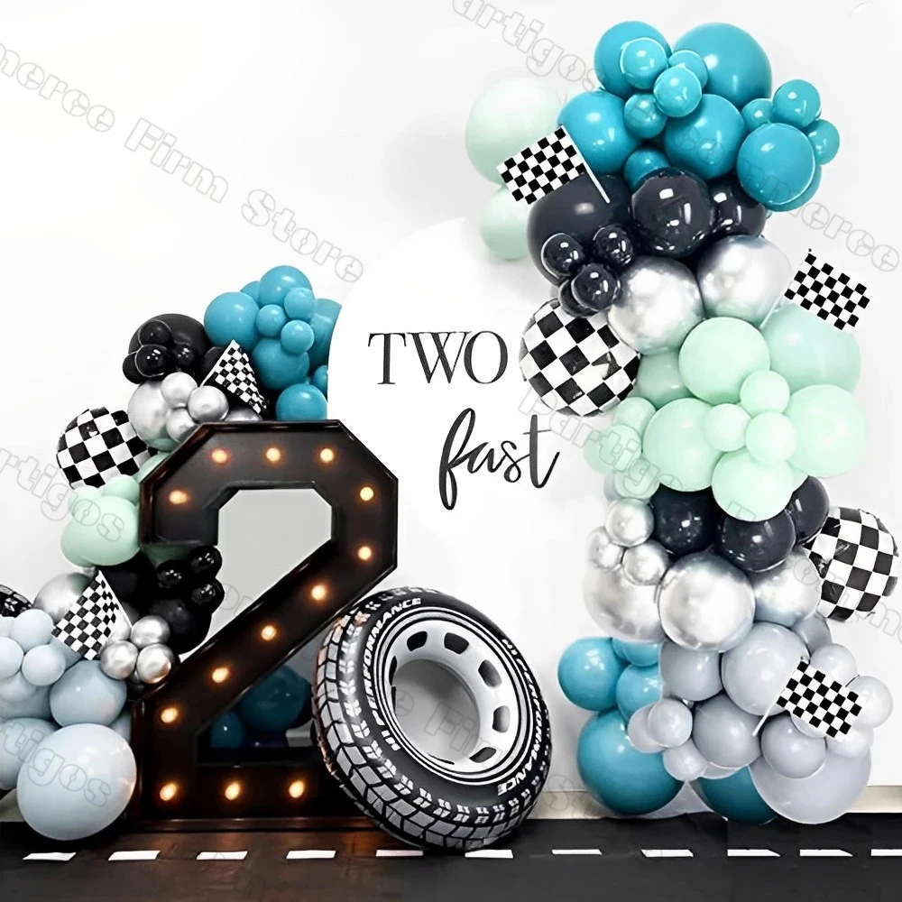 126Pcs Race Car Theme Balloon Garland Two Fast Birthday Decorations ...