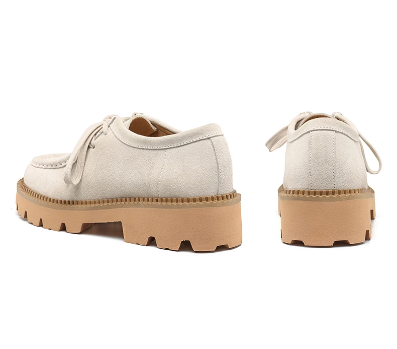 Smile Circle zapatos gruesos de ante de vaca para mujer, zapatos planos informales con cordones ...