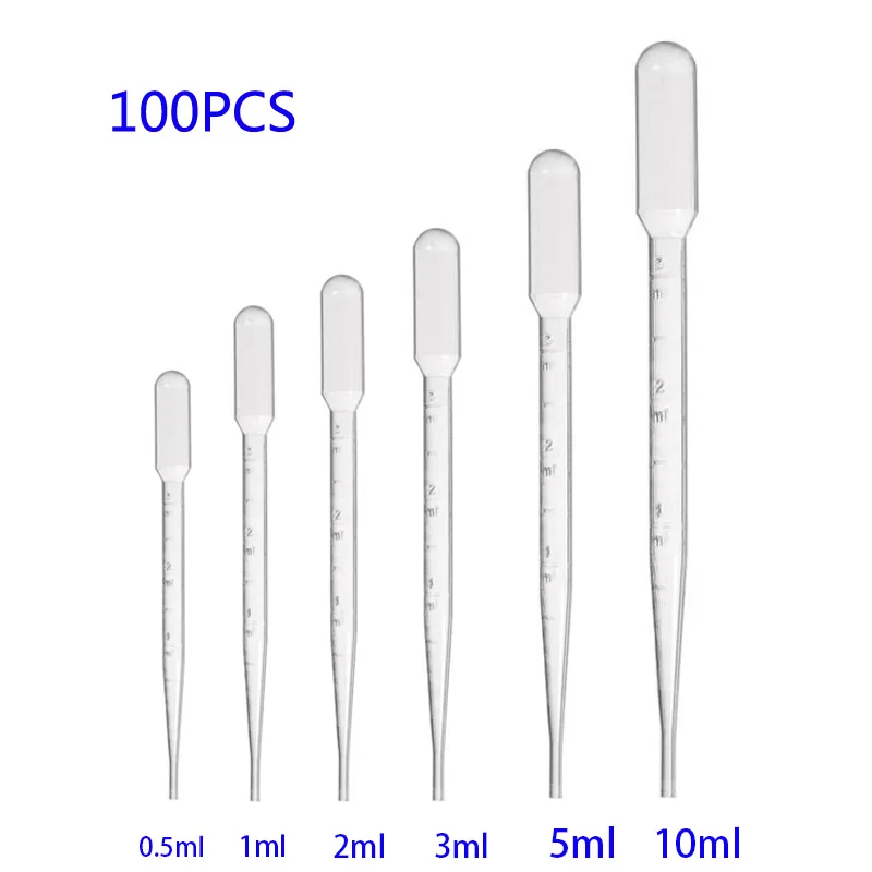 100PCS Plastic Pipette 1/2/3/5 ML Lab Pipette Plastic Disposable with ...