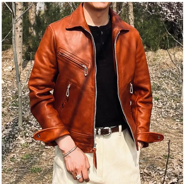 CC-Shop-Top-Classic-Rider-Cidu-luxury-real-leather-coat-Vintage-orange ...
