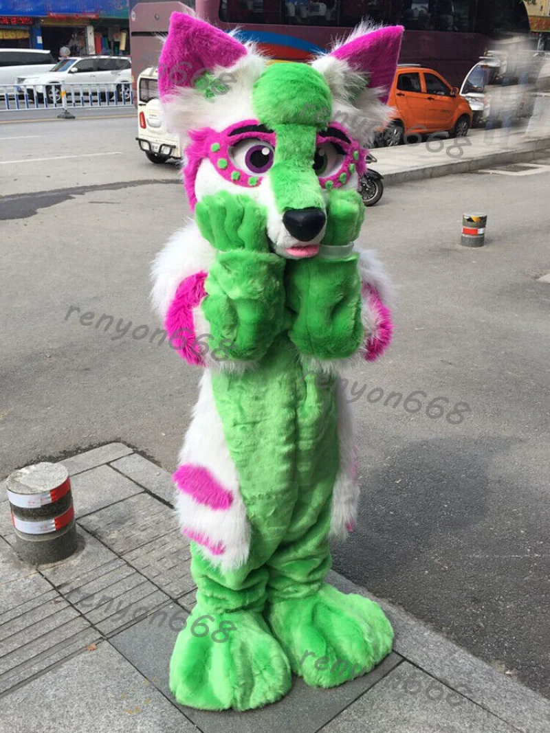 Long Fur Husky Dog Fox Mascot Costume Cosplay Cartoon Fursuit Halloween ...
