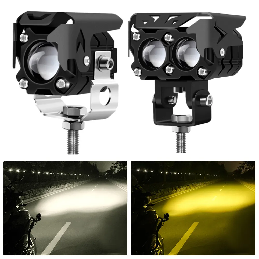 Motorcycle-LED-Headlight-Auxiliary-Spotlight-3000-6000K-Yellow-White ...