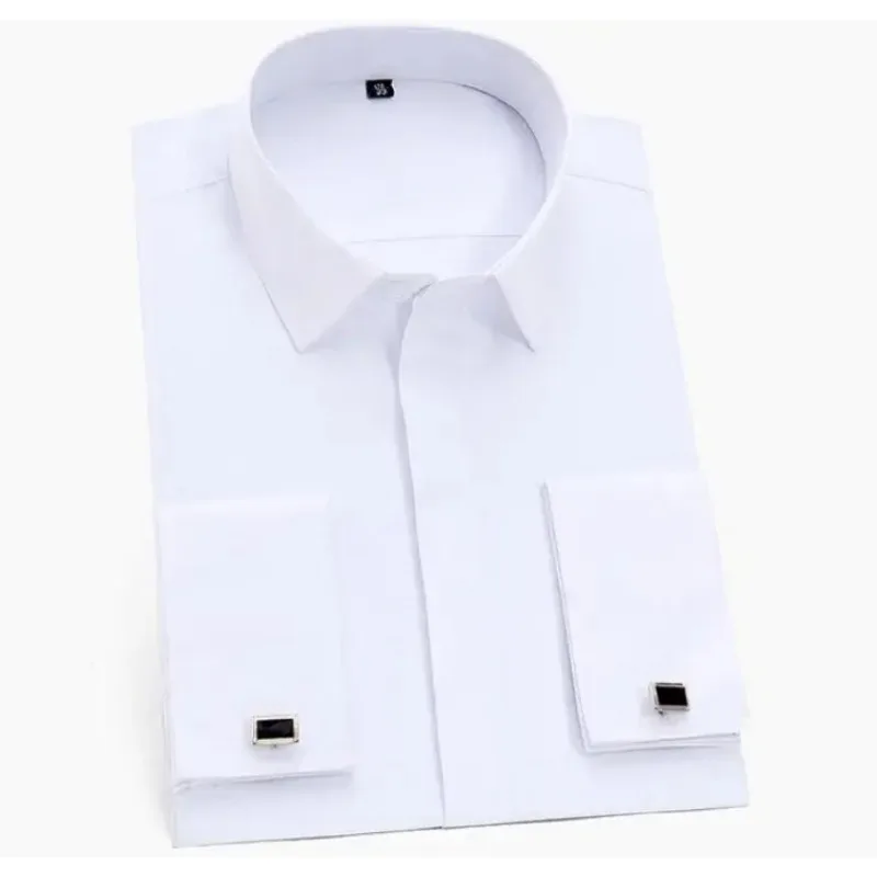 Men-s-Classic-French-Cuffs-Solid-Dress-Shirt-Covered-Placket-Formal ...