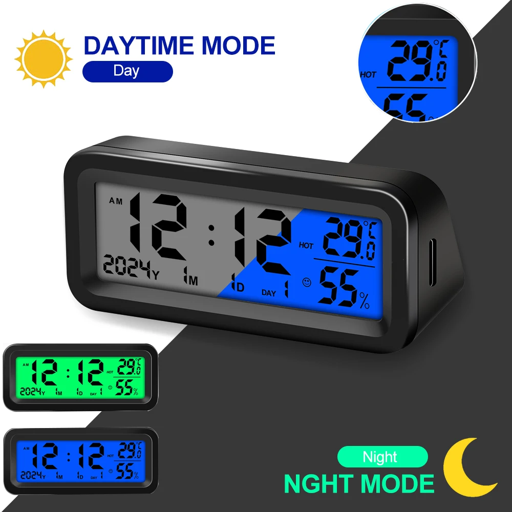 Electronic-Solar-Car-Clocks-Dashboard-Thermometer-Humidity-Automotive ...