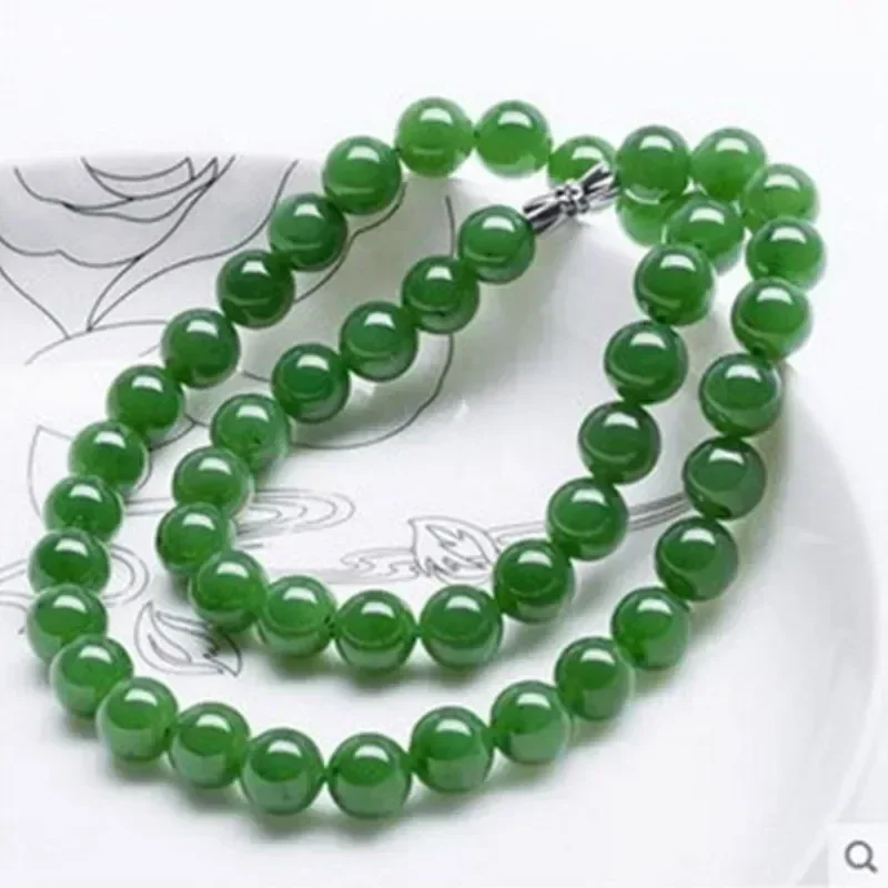 Natural Green Jade Beads Necklace Jadeite Jewelry Fashion Charm ...