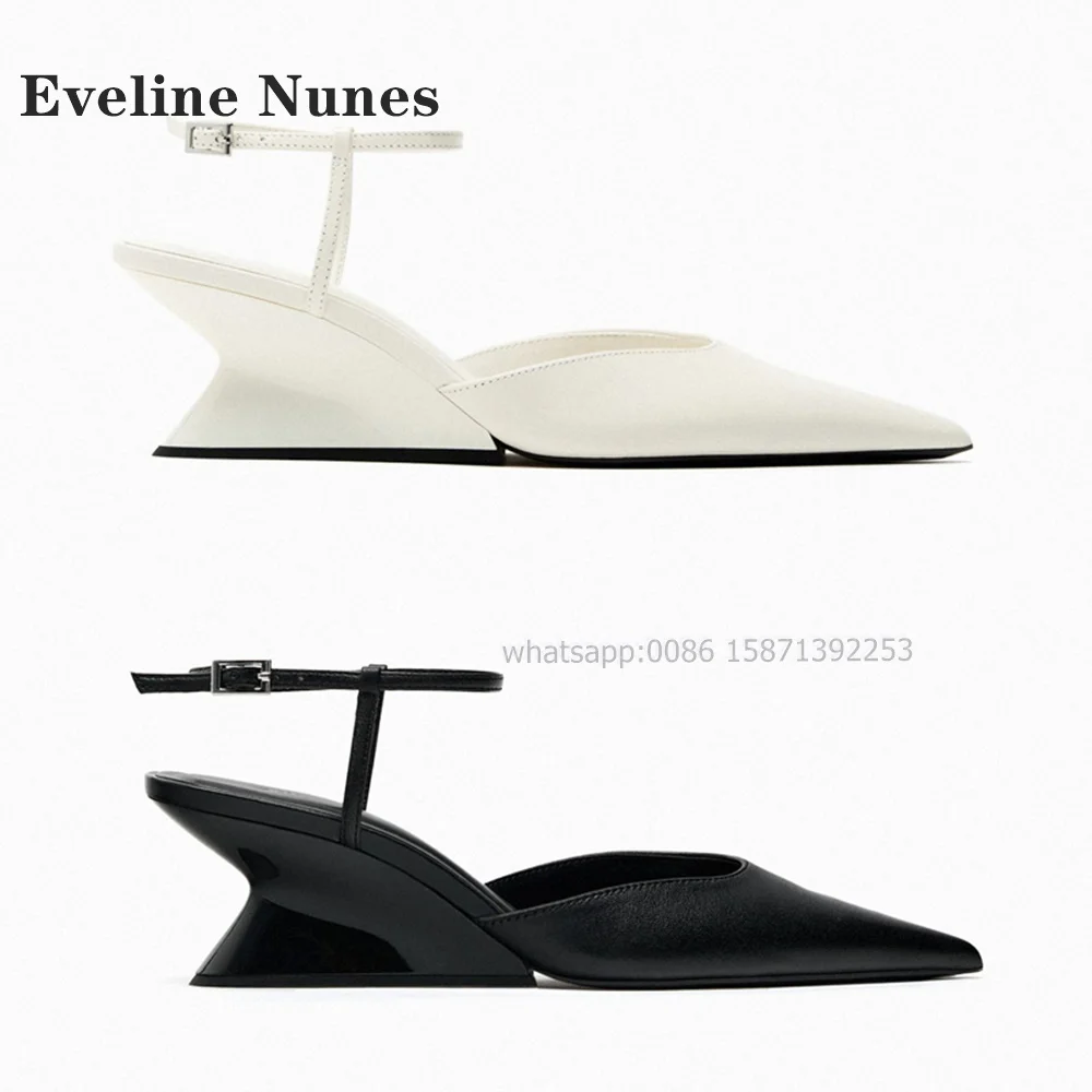 Black-Pointed-Toe-Wedges-Mules-One-Word-Belt-Buckle-Strap-Shallow-Side ...