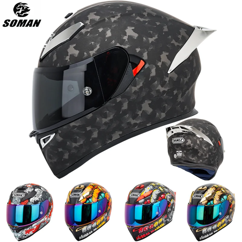 SOMAN-Men-Motorcycle-Helmet-Colorful-Visor-Fashion-Moto-Casco-Full-Face ...
